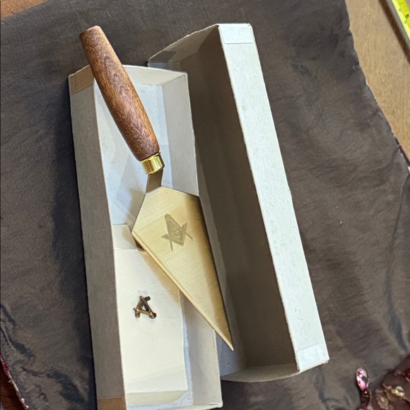 Other | Gold Masonic Trowel With Wooden Handle And Pin Grand Master ...